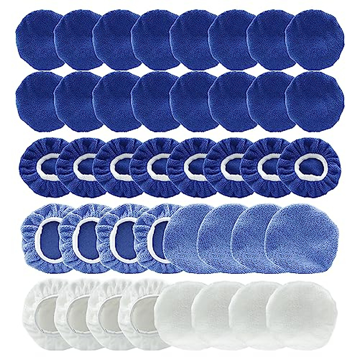 Moicstiy 40 Pcs Polishing Bonnet Pads Buffer Pads Cover (5-6 Inch) Car Polisher Bonnet Microfiber Bonnet Waxing Bonnet Including 24 Microfiber 8 Plush 8 Non Woven for Car Polisher
