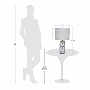 Catalina 20640-000 Modern Pillar Marble Table Lamp with Polished Nickel Accents, 24.5", Classic White/Grey