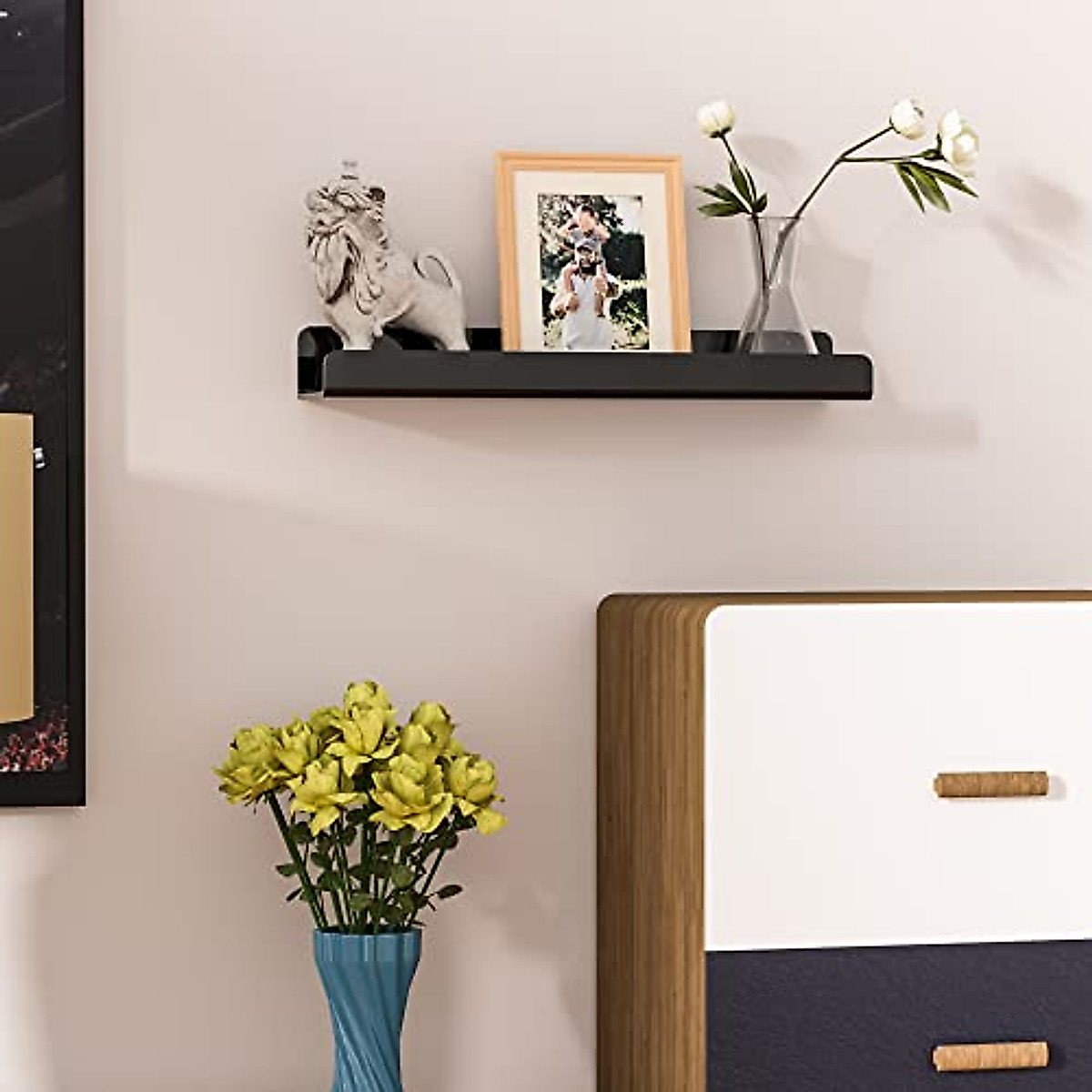 Hexsonhoma 16.5 Inches Black Wall Shelf, 1 Pack, Acrylic Wall Storage Shelf in U Shape, Thick Acrylic, Big Capacity Hold Max 30 Lbs