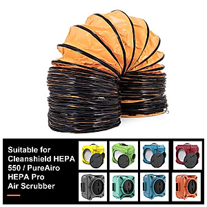 AlorAir 16" PVC Flexible Duct Hose for CleanShield HEPA 550 Air Scrubber and PureAiro HEPA Pro 770/870/970, Easy Storage (16 Inch x 16.4 Feet, Inlet)