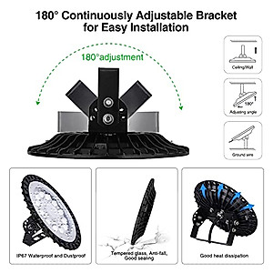 MERRYHE 50W LED UFO High Bay Lighting, 6500K Ultra Thin LED Warehouse Lights Fixture, 4000LM Daylight White 110V IP65 Waterproof Commercial Shop Bay Light Lamp for Area Garage Gym Workshop,4 Pack