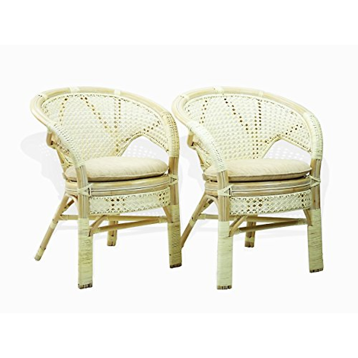 Wickerix Pelangi Handmade Rattan Dining Wicker Chair W/Cushion, White Wash