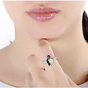 HUKQBUNX 925 Sterling Silver lovely exquisite Penguin diamond full diamond women's shiny natural freshwater pearl ring wedding engagement diamond ring size 6-10 (Size 10)