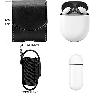 Miimall Compatible for Google Pixel Buds Pro Case Leather, Wear-Resist Magnetic Closure Protective Pouch Pocket with Lanyard, Holster Leather Case for Pixel Buds A-Series, Pixel Buds 2 (Black)