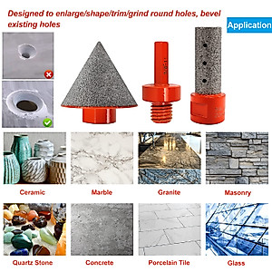 3PCS Diamond Beveling Chamfer Bits Set, Diamond Drill Bits for Ceramic with 5/8"-11 Drill Adapter, Tile Drill Cone Grinder Bit for Existing Holes Enlarging, Trimming, Orange