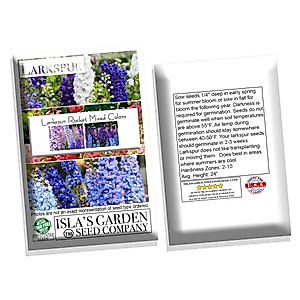 Larkspur Rocket Mix Colors Blend Flower Seeds, 250+ Flower Seeds Per Packet, (Isla's Garden Seeds), Non GMO & Heirloom Seeds, Botanical Name: Delphinium ajacis, Great Home Garden Gift