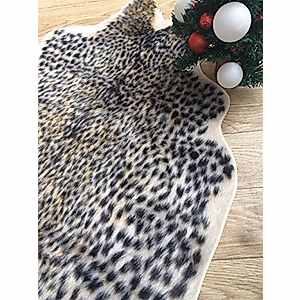 Leopard Print Rug Faux Fur Cheetah Rug Cowhide Animal Skin Mat Carpet for Office, Livingroom, Bedroom Non-Slip Home Decor 40x37Inch/ 3.2x3.1Ft