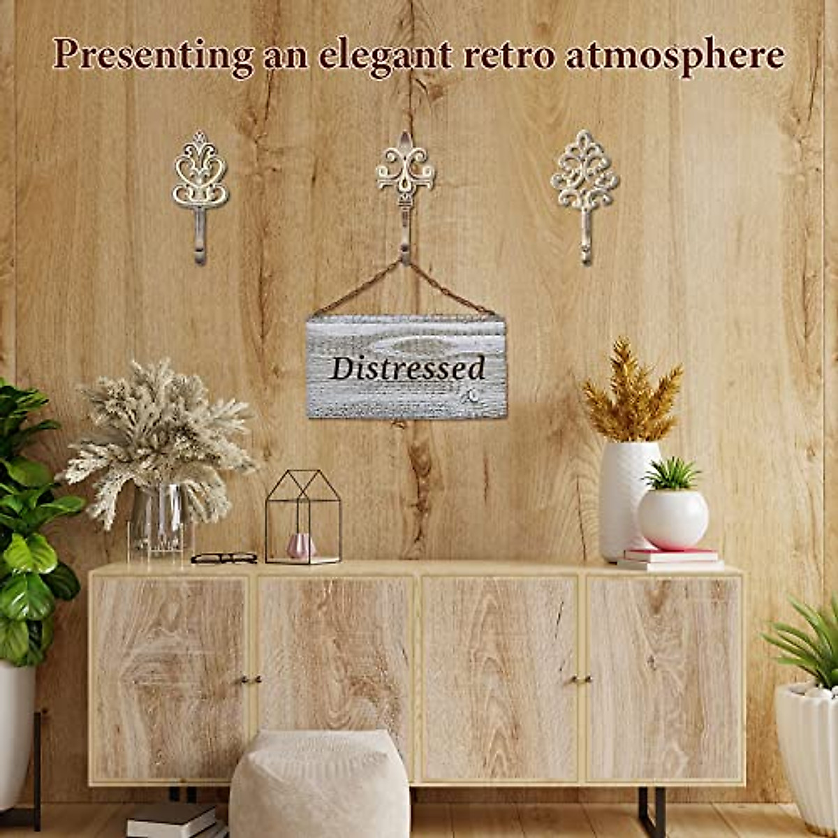 6 Pieces Shabby Chic Cast Iron Decorative Wall Mounted Hooks Retro Hanging Hooks Rustic Wall White Bathroom Towel Hooks with Screws and Anchors for Hanging Coat Towel, 3.15 x 7 Inch