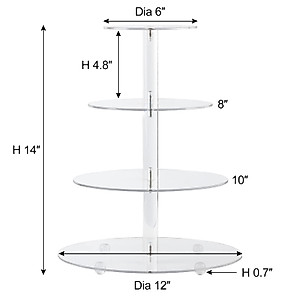 Lilezbox Cupcake Stand 12 Inch Round Clear 4-Tier Cake Holder, Acrylic Cupcake Display Stand, Dessert Tower Pastry Stand,for Party & Catering Event