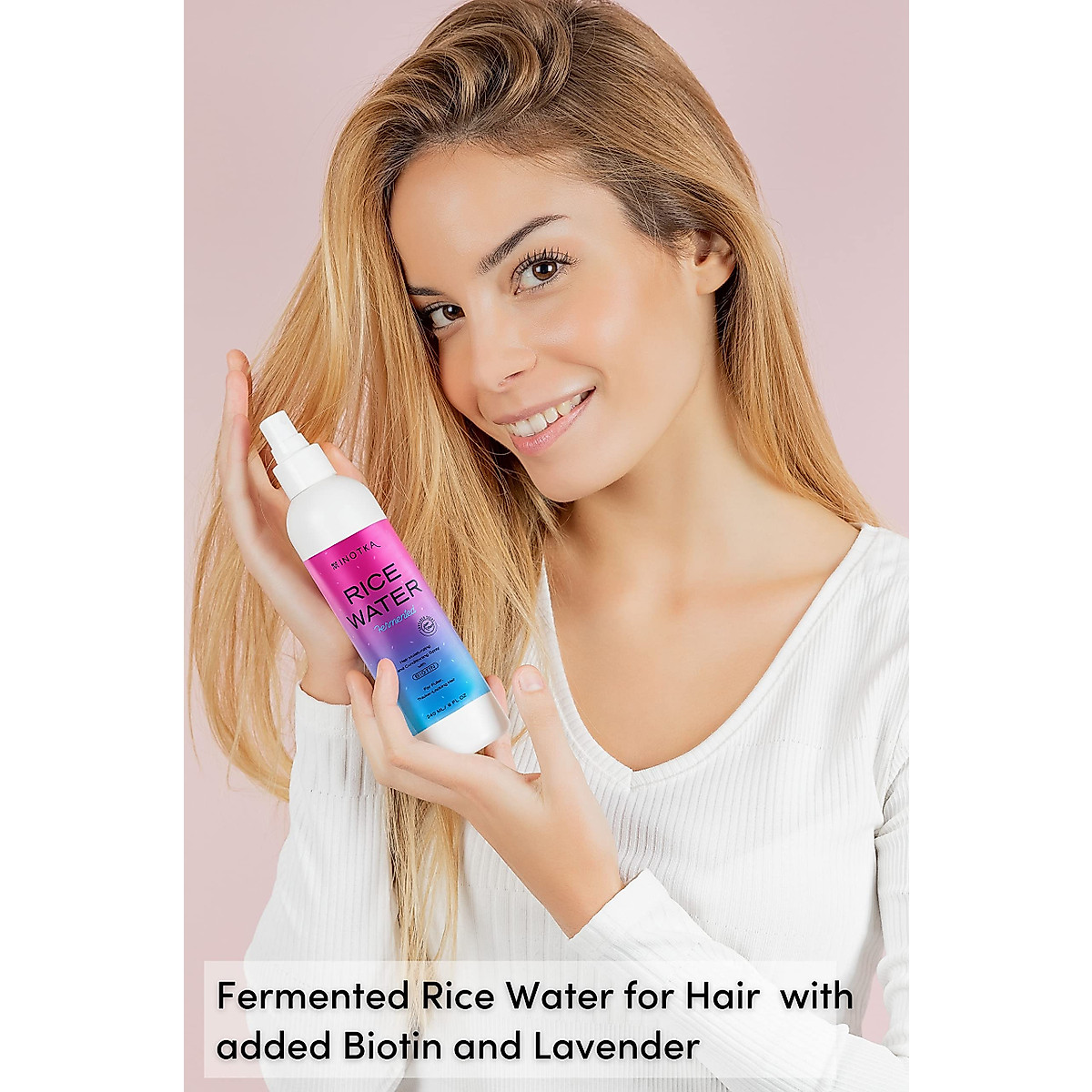 Fermented Rice Water Hair Mist for Hair Growth (8 oz) with Biotin and Lavender for Thicker and Fuller Looking Hair, Conditioning, Moisturizing, pH Balanced