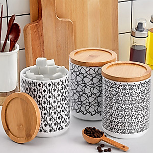 Yesland 3 Pack Kitchen Canisters Ceramic Food Storage Jar, 24 Fl Oz Round Canister Sets Coffee Canister with Airtight Lid for Ground Coffee, Sugar, Tea, Spices - Black Flower Pattern