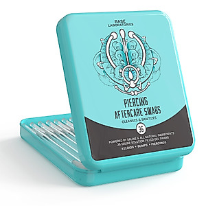 Base Labs Keloid Bump Removal Gel Swabs | Piercing Aftercare Gel Swabs for Piercing Bump Treatment | Medicated Piercing Cleaner Saline Solution for Ear, Nose, Belly, Body Piercings | 36 Swabs
