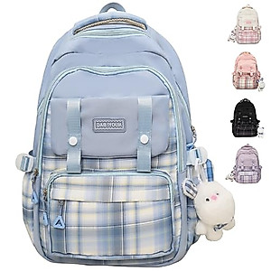 iwhgrmp Kawaii Backpack with Cute Accessories Versatile Big Capacity Cute Aesthetic Travel Backpacks Adorable Lovely Daypack (Blue)