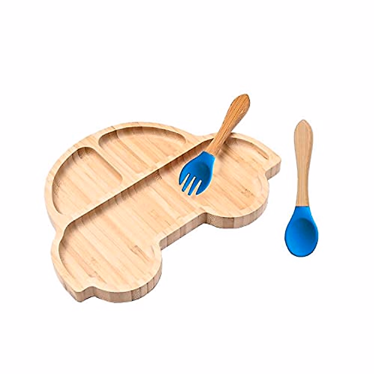 Car Bamboo Suction Plate Divider Feeding Plate for Toddlers and Babies (blue)
