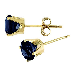 1 Carat Total Weight Natural Round Sapphire Stud Earrings Set in 14k Yellow Gold