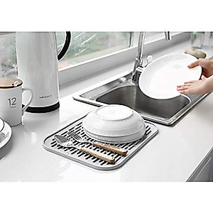 Silicone Dish Drying Mat for Multiple Usage,Easy Clean,Eco-Friendly,Super Sturdy Silicone Heat Resistant Trivet, Dishwasher Safe,Dish Draining Mat,Sink Mat (Gray&Small-11.6×9.3inch)