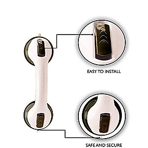 FChome 2 pcs Shower Wall Suction Cup Grab Bars with 4 pcs Self-Adhesive Hooks, Bathroom Balance Bar-12 Inch Shower Handle Bar Offers Safe Grip with Strong Hold Suction Cup for Safety Grip Grab,Gray.