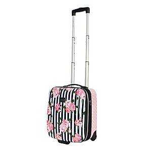 Betsey Johnson Designer Underseat Luggage Collection - 15 Inch Hardside Carry On Suitcase for Women- Lightweight Under Seat Bag with 2-Rolling Wheels (Stripe Roses)