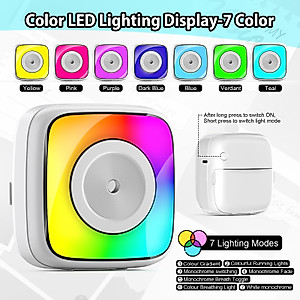 HuiJuKeJi Mini Sticker Printer with RGB Light Pocket Inkless Thermal Printer for iOS&Android, 9 Rolls Thermal Paper＆5 Color Pens, Bluetooth Smart Portable Receipt Printer for Photo Journal Notes Memo