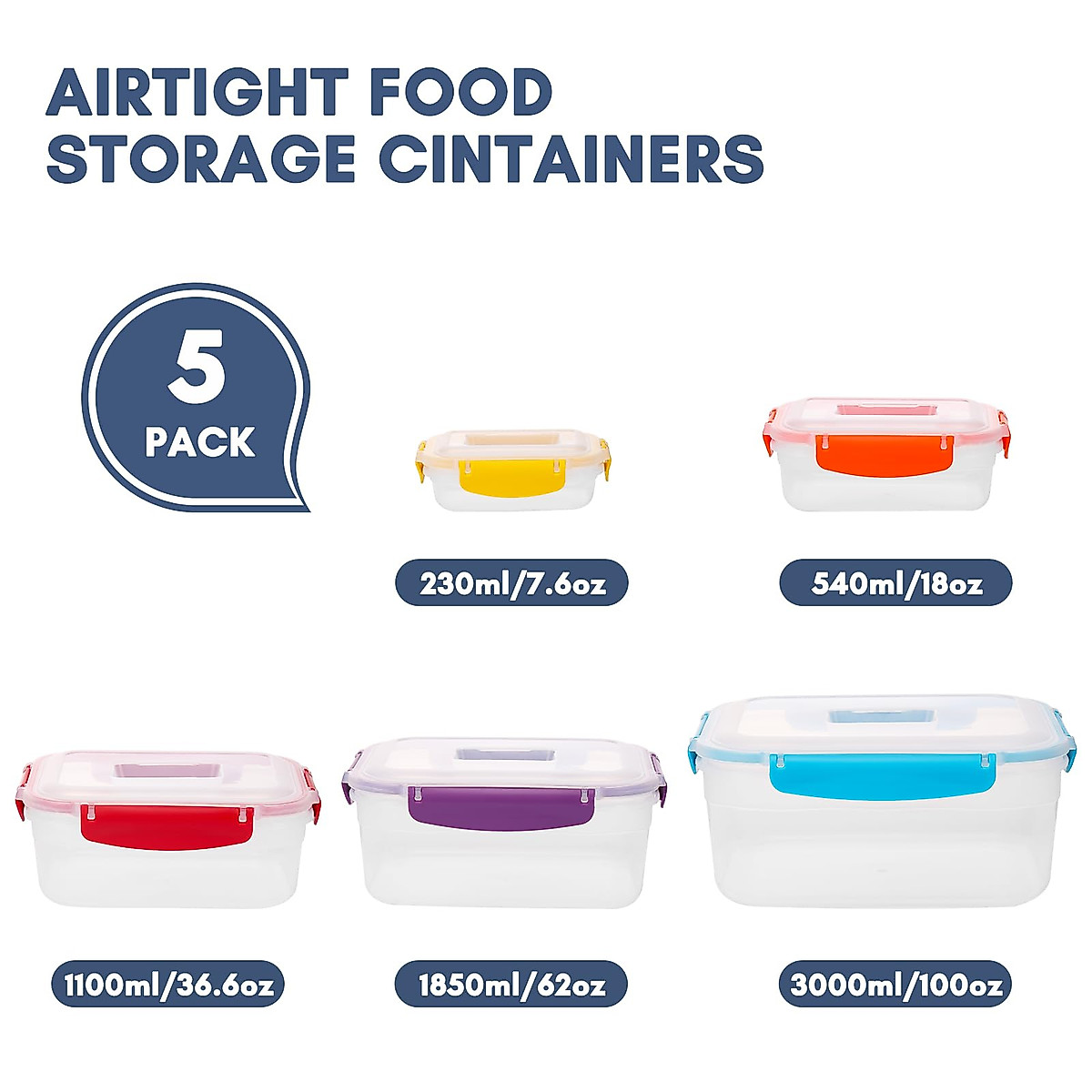 Moretoes 10pcs Food Storage Containers with Lids (5 Snap Lids & 5 Nestable Containers), Plastic Airtight Stackable Leakproof Freezer Storage Containers for Kitchen, Refrigerator Organization