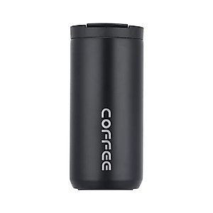 Coffe Cup Thermos for Hot Drinks stainless steel hot and cold white thermos that fits in cup holder 13.5oz/400ml (Black)