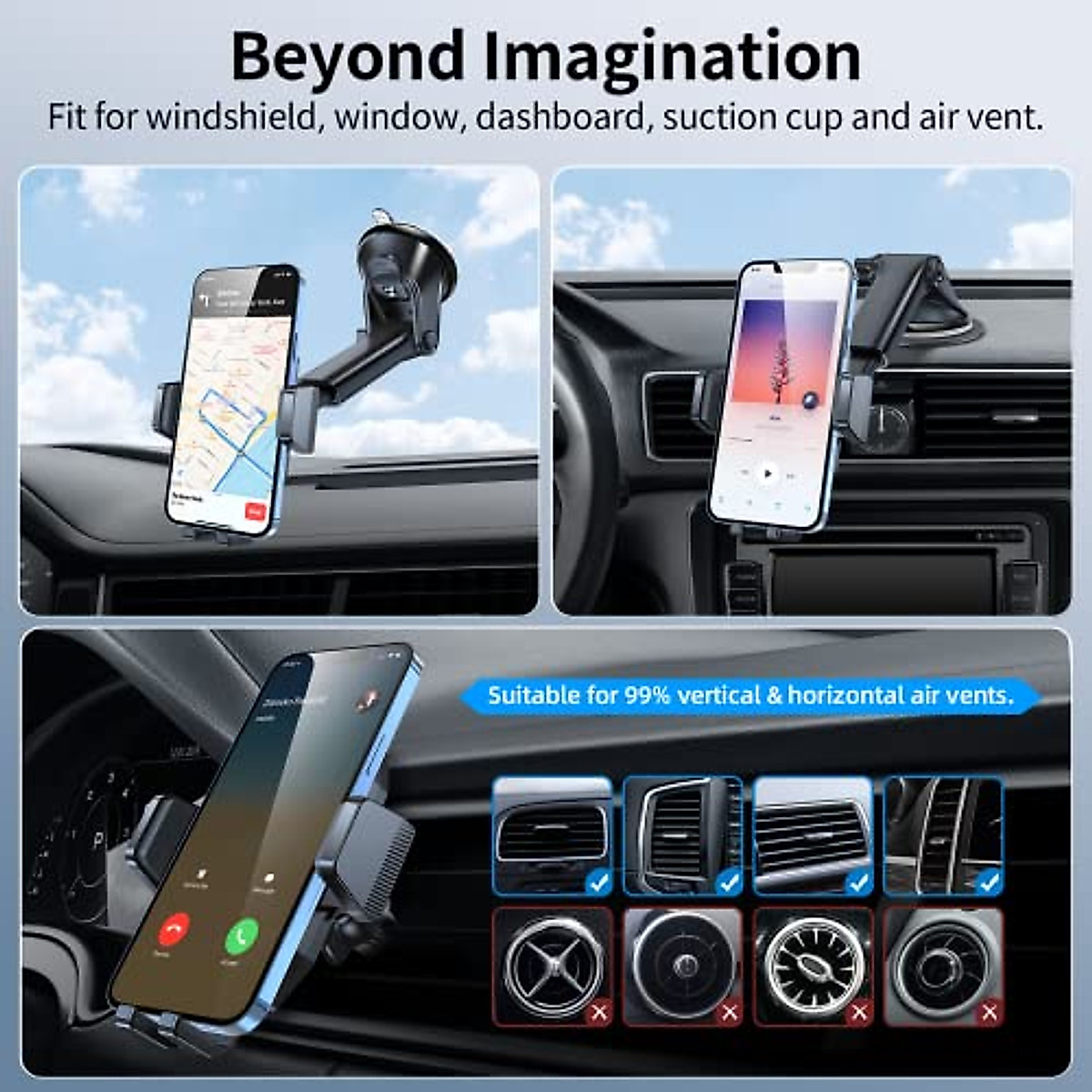 APPS2Car Phone Mount for Car Dashboard & Windshield Military Sturdy Suction Cup Phone Holder [Thick Cases & Big Phones Friendly] Cell Phone Cradle, Compatible with iPhone 14 13 All Phones & Truck/SUV