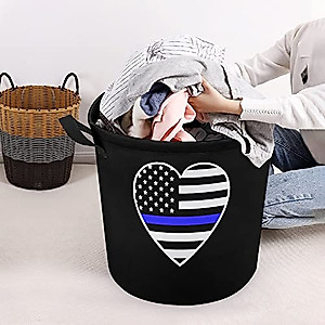 Police Thin Blue Line American Flag Large Laundry Basket Hamper Bag Washing with Handles for College Dorm Portable