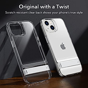 ESR for iPhone 14 Case/iPhone 13 Case, 3 Stand Modes, Military-Grade Drop Protection, Supports Wireless Charging, Slim Back Cover with Stand, Phone Case for iPhone 14/13, Metal Kickstand Case, Clear