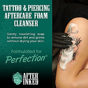 After Inked Tattoo & Piercing Aftercare Foam Cleanser - Quality Wash Soap Cleanser for Tattoos, Body Modifications and Piercings including Ear, Nose and Belly Button Foam Bottle, 1.7 oz