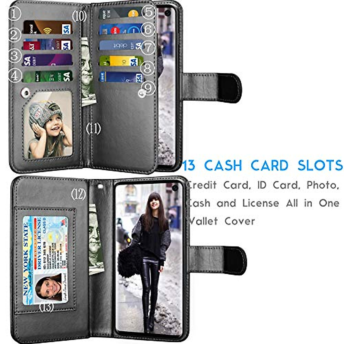 Tekcoo for Galaxy S10 Case, Samsung S10 Wallet Case / S10 PU Leather Case, Luxury Cash Credit Card Slots Holder Carrying Folio Flip Cover [Detachable Magnetic Hard Case] & Kickstand -Black