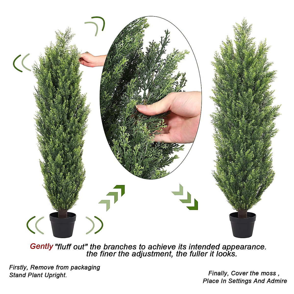 I.C.ELAINE 4 Foot Cedar Pine Topiary Trees Artificial Outdoor Set of 2 Pack, 4ft Fake Evergreen Plants UV Resistant, Faux Cypress Bushes and Shrubs for Front Door Porch Patio Planter Decor 48 Inch
