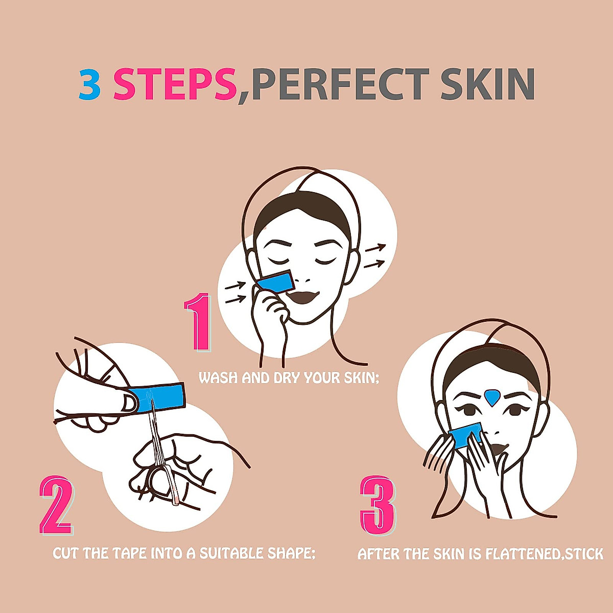 Kindmax Face Tape, 2 Rolls, Anti Wrinkles Patches, Face Eye Neck Lift Tape, V Line Lifting Chin Strap, Face Toning Belts, High Elasticity, Firming and Tightening Skin 2.5cm*5m (Beige)