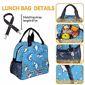 Personalized Shark Backpack with Lunch Box And Pencil Case Set, 3 in 1 Matching Boys Girls Blue Backpacks Combo, Cute Bookbag And Pencil Case Bundle