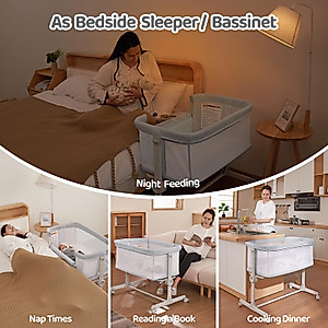 Ezebaby Baby Bassinet, Bedside Bassinet for Baby, Portable Baby Bassinets Bedside Sleeper for Newborn Baby Infants with Adjustable 7 Heights and All Mesh Sides, Mattress & Sheet Included