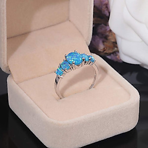 CiNily Blue Fire Opal Silver Plated Women Jewelry Gemstone Ring Size 8