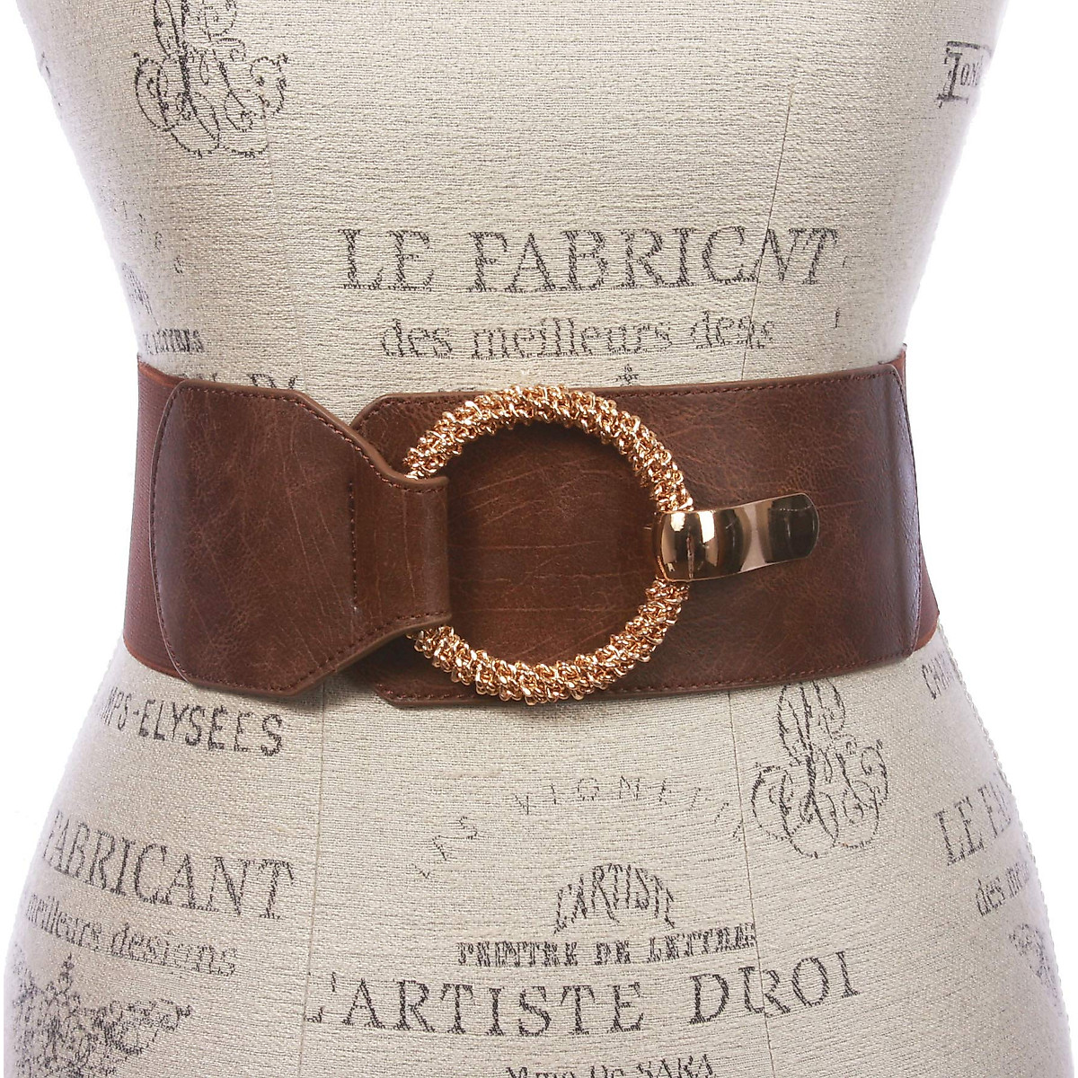 Women's 3" (75 mm) Wide High Waist Fashion Stretch Belt with Ring Hook Buckle, Brown | s/m 27"-30"