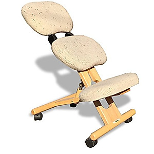 Cinius Professional Ergonomic Wooden Height-Adjustable Kneeling Chair with Backrest Support and Non-deformable Cushions. Beige