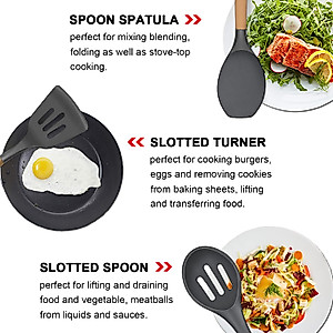 IOCBYHZ Kitchen Cooking Utensils Set, 6Pcs Silicone Cooking Kitchen Utensils Set Spatula Soup Ladle Turner Set, Heat Resistant Wooden Handle Silicone Kitchen Gadgets Utensil Set for Nonstick Cookware