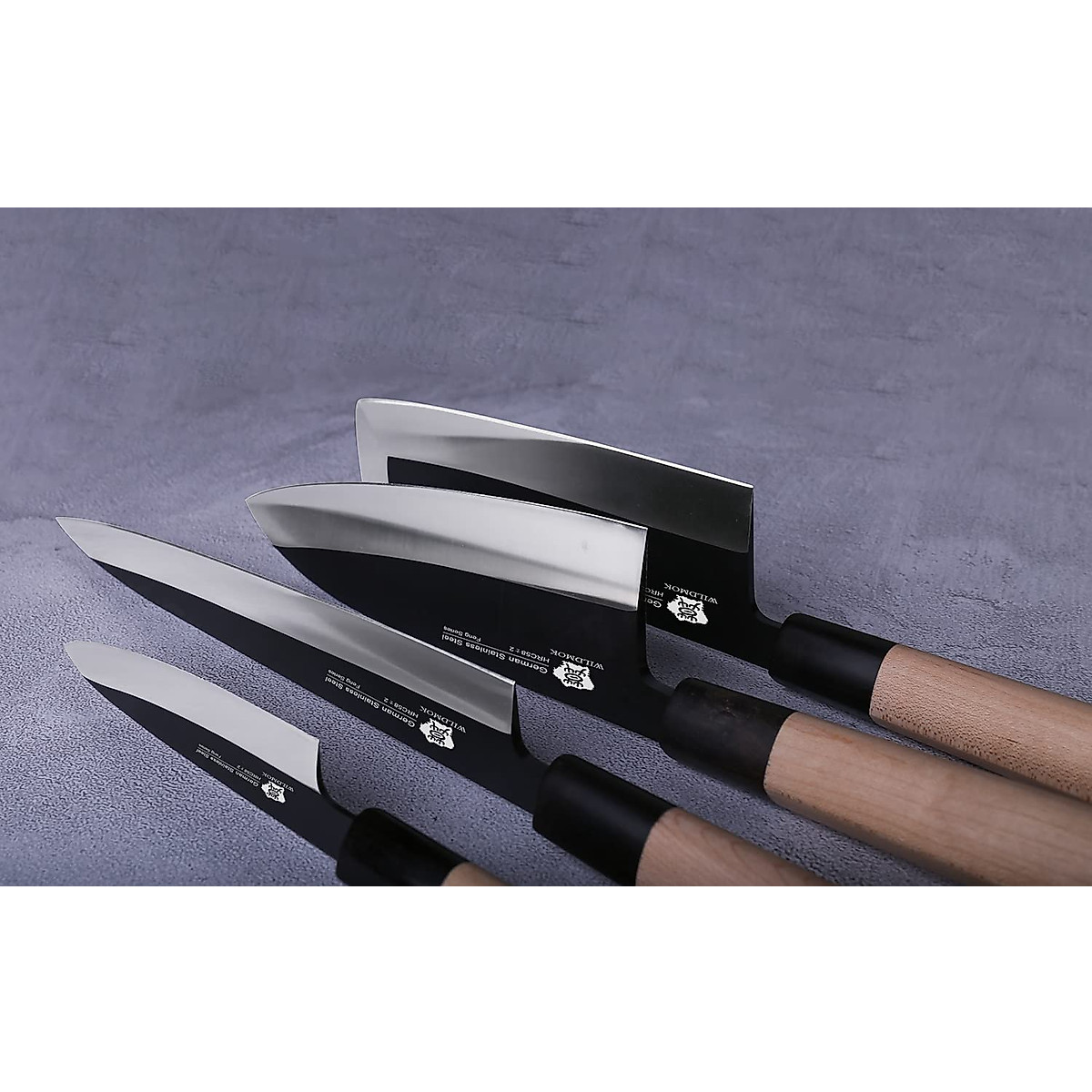 WILDMOK Knife Set of 4 GYUTO Sushi Chef Knives-Yanagiba-Deba-Nakiri-Utility Kitchen Knife, Fish Slicing Filleting Knife Sets with German Steel Blade & Traditional Wooden Handle
