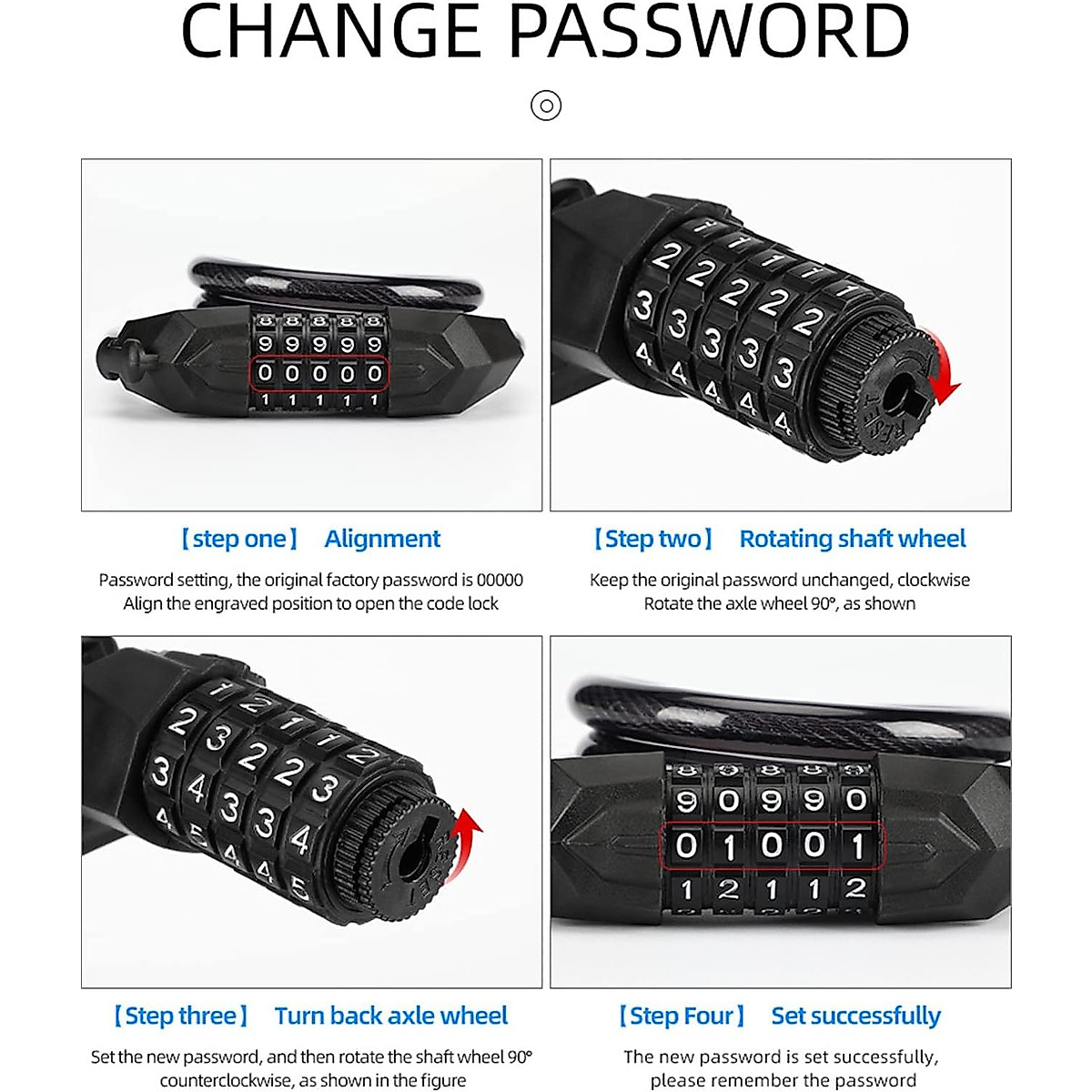 szhdxsy Bike Lock Cable, 4 Feet High Security 5 Digit Resettable Combination Coiling Bike Cable Lock, Anti Theft Bicycle Cable Locks with Mounting Bracket, 1/2 Inch Diameter
