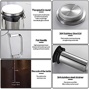 Cold Brew Coffee Maker with Lid and Handle 47oz / 1.4 Liter, Durable Glass Pitcher Carafe, Stainless Steel Mesh Filter Infuser, Dishwasher Safe, for Iced Coffee, Cold Brew, Juice, Tea & More