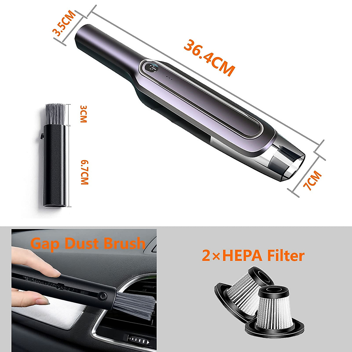 Soarzis Handheld Vacuum Cleaner Cordless, Portable Wet Dry Vacuum Dusbuster 8000pa Strong Suction, Rechargeable Mini Vacuum Cordless for Car Home Carpet Office Pet Hair Cleaning
