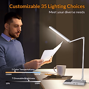 LEPOWER Desk Lamp, 18W LED Desk Lamps for Home Office, Reading Desk Lamp with USB Charging Ports, Eye-Caring, Touch Study Lamp with 3 Timing Modes, 35 Lighting Modes, Desk Lamp for Office, Study, Dorm