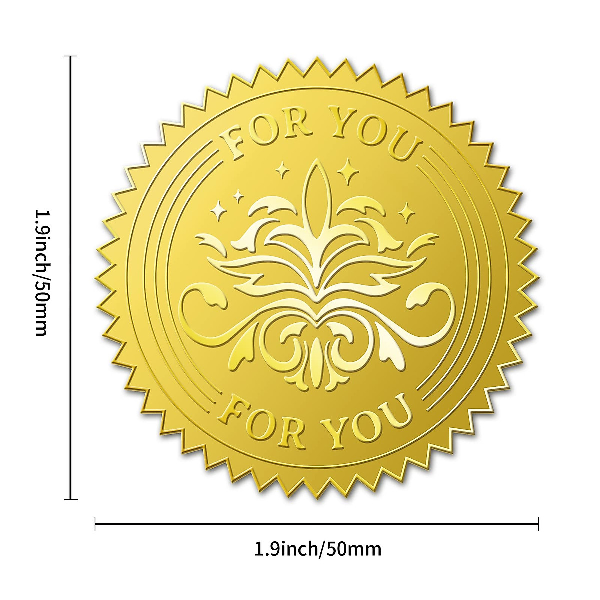 BENECREAT 100 Packs For You Vintage Filigree Embossed Gold Foil Stickers Vintage Filigree Self Adhesive Certificate Seals for Graduation, Notary Seals