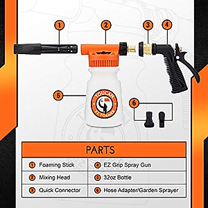 TOUCAN AUTO EZ FOAMER Car Wash Kit! Spray Foam Cannon Pressure Washer Accessories for Garden Hose. Adjustable Mix Head, Car Foam Gun, Brass Hose Quick Connect, Crack-Proof Soap Bottle and Attachments