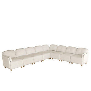 LLappuil Oversized Sectional Couch L Shaped Modular Sofa with Storage, Corner Cloud Sofa with Chaise, 141 in Width, 8 Seat Sofa, Teddy Velvet, Off White