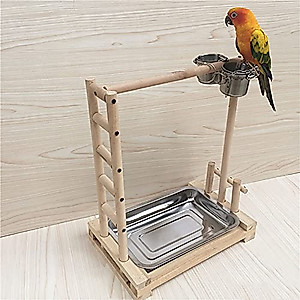 Wooden Perches Bird Stand Large Parrot Perch Playstand with Steel Tray + 2*Food Cup, Game Playing Stick Frame Pet Bird Training Tree Toy for Pets to Play