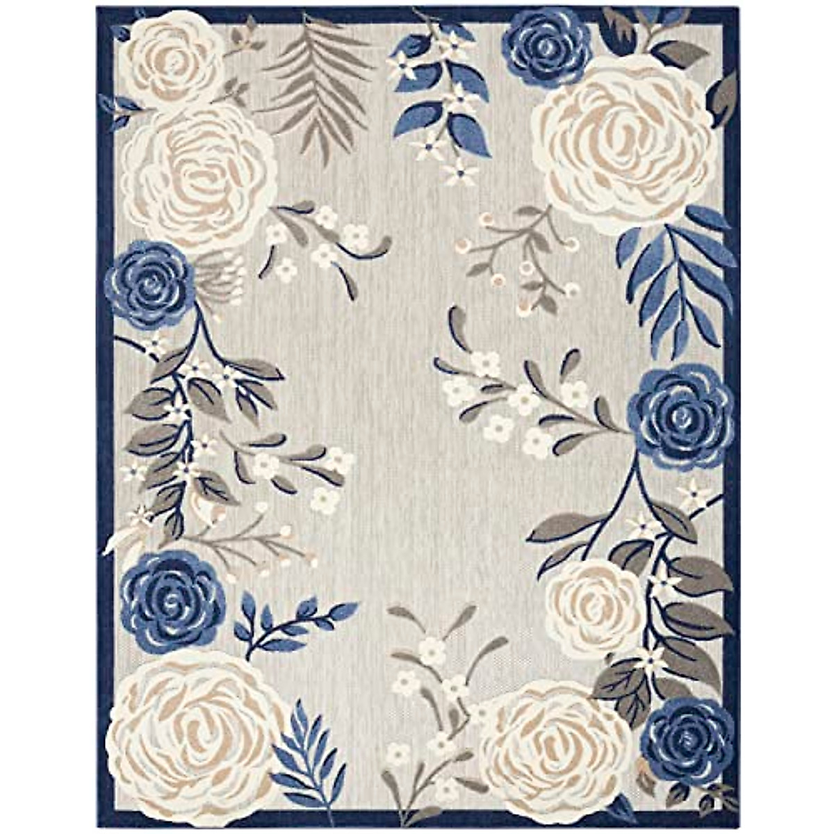 Nourison Aloha Indoor/Outdoor Blue/Grey 3'6" x 5'6" AreaRug, EasyCleaning, Non Shedding, Bed Room, Living Room, Dining Room, Kitchen (4x6)