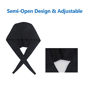 QBA Adjustable Working Cap with Button, Cotton Working Hat Sweatband, Elastic Bandage Tie Back Hats for Women & Men, One Size (2 Pack: Black 2 PCS)