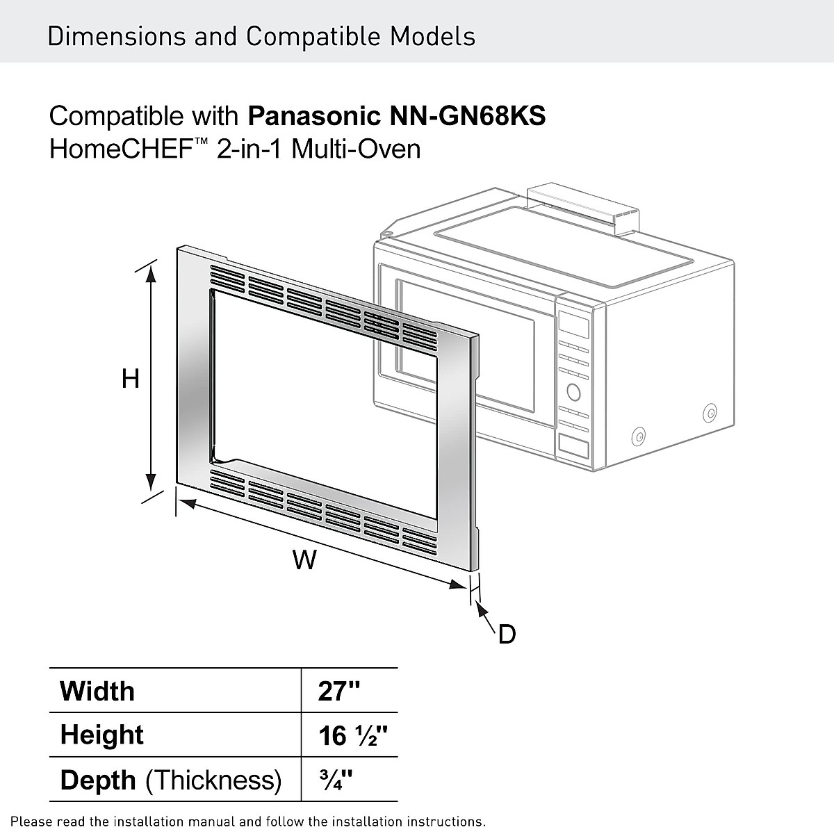 Panasonic 27-inch Microwave Trim Kit, Stainless Steel, for use with 1.1 cu ft NN-GN68KS Panasonic Microwave Oven – NN-TK623GS